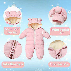 Ilyboz Infant Toddler Snowsuit Cute Baby Bear Suit Newborn Winter Coat Warm Hooded Jumpsuit for Boys Girls