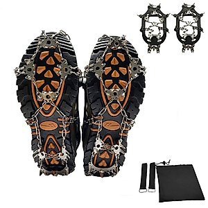 Crampons Ice Cleats Traction Snow Grips for Shoes and Boots Anti Slip Stainless Steel 28 Spikes Ice Crampons for Men Women Kids - Microspikes for Hiking, Walking, Climbing, Jogging, Ice Fishing Snow
