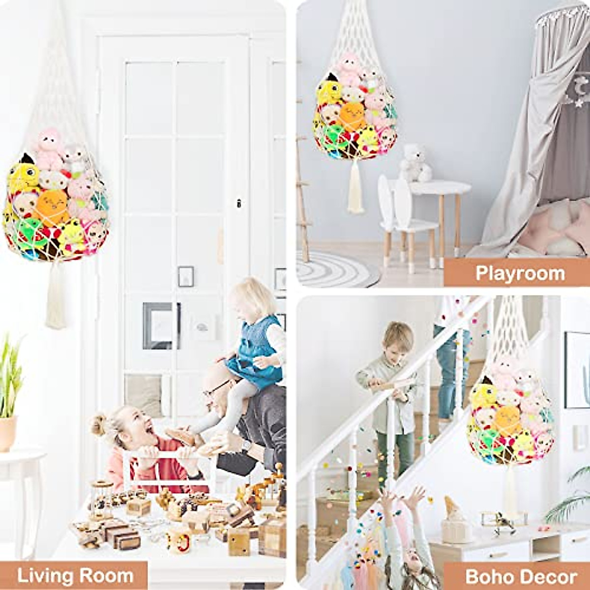 Yamamine Stuffed Animal Storage Stuffed Animal Net or Hammock Large Stuffed Animal Hammock Ceiling Hanging Stuffed Animal Net Holder Toy Hammock for Stuff Animals Storage Corner,Cream