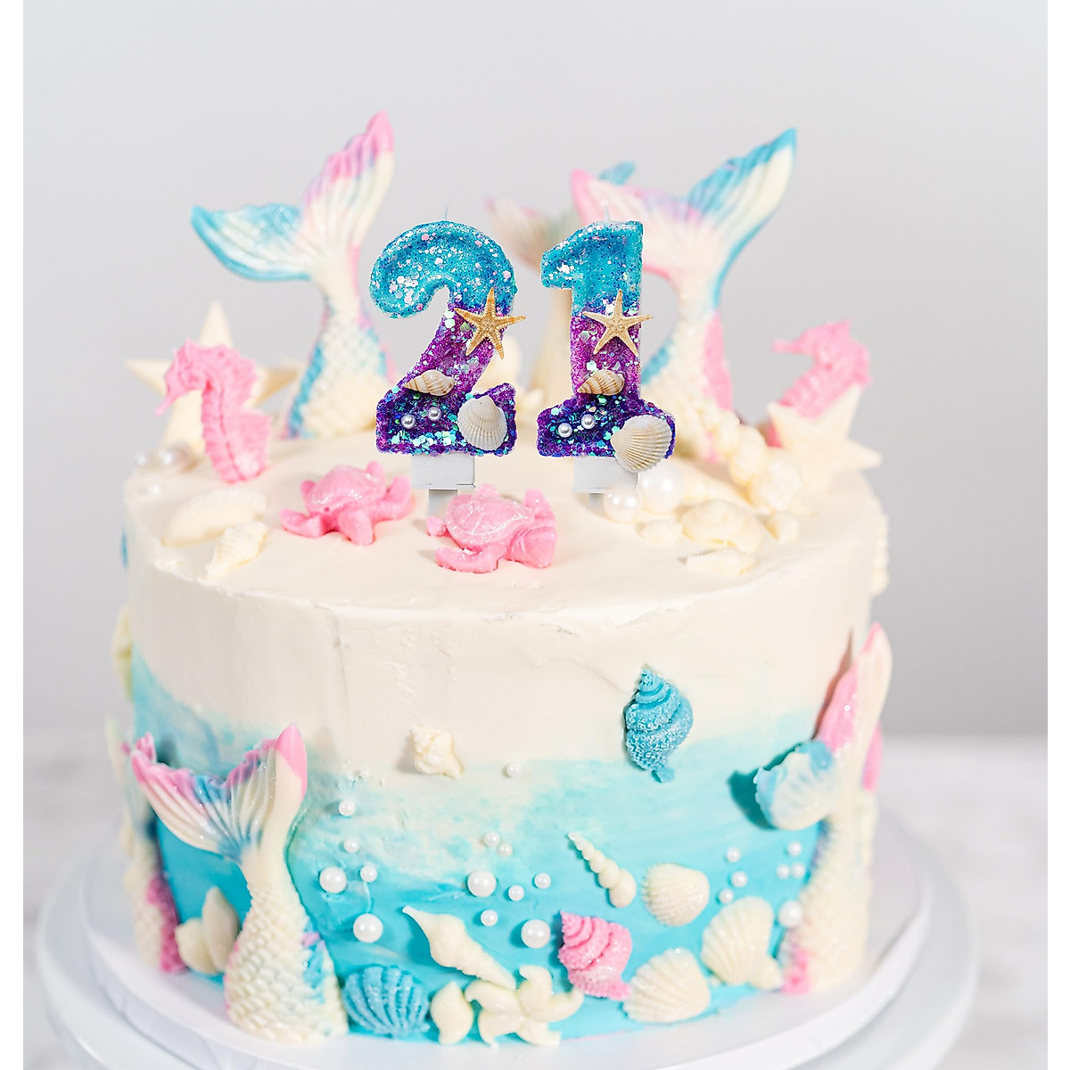 Number 3 Candle, Blue Purple Gradient Sequin Birthday Candle 3 for Cake Great for a Mermaid or Under The Sea Party.