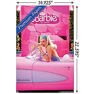 Trends International Mattel Barbie: The Movie - Barbie Car Wall Poster, 14.725" x 22.375", Premium Poster & Mount Bundle