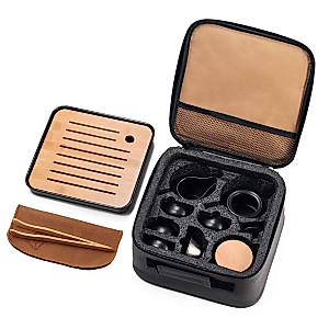 Lyty Chinese Tea Pot Cup Set with Tray Infuser - Travel Ceramic Tea set Porcelain Teapot, Portable All in One Gift Bag for Outdoor Picnic Business Hotel (Black)