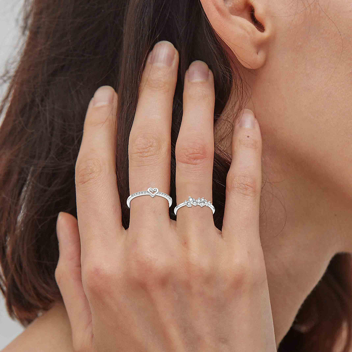 RLMOON 8PCS Silver Rings for Women Non-Tarnish Dainty Silver Ring Set Trendy Criss Cross Simulated Diamond Ring Eternity Stackable Ring Size 7