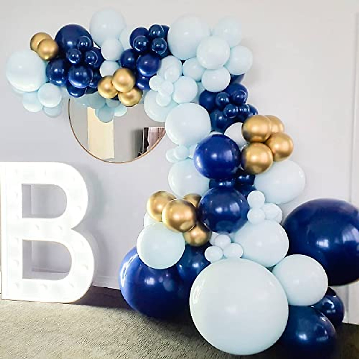 Navy Blue Gold Balloon Garland Arch Kit, 109Pcs Royal Blue Light Baby Blue and Metallic Gold Balloons with Crown Foil Balloon for Graduation Rams Birthday Baby&Bridal Shower Gender Reveal Wedding Bachelorette Anniversary Party Background Decorations
