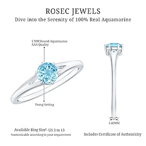 Natural Aquamarine Promise Ring for Women, AAA Quality, Certified March Birthstone Ring - With Jewelry Box, 14K White Gold, Size:US 4.00