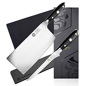 KESSAKU 7-Inch Cleaver Butcher Knife & 6-Inch Boning Knife Set - Dynasty Series - German HC Steel - G10 Full Tang Handle