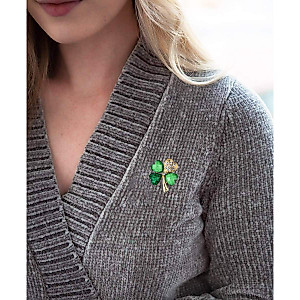 4 Pcs St. Patrick's Day Good Luck Charm Green Four Leaf Shamrock Clover Pin Brooch