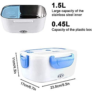 Electric Lunch Box-3 In 1 For Car/Truck, Portable Food Heater For Car/Office/Picnic, 24V And 12V&110V 40W, 304 Stainless Steel Portable Container, Removable Food Heater Heater Spoon and 2 Compartments
