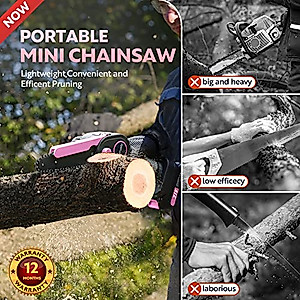 NaTiddy Mini Chainsaw,6 Inch Battery Powered Brushless Cordless Mini Chainsaw With 2 x 2000mAh Rechargeable Battery,Portable One-Handed Handheld Small Electric Chainsaw for Tree Trimming Wood Cutting