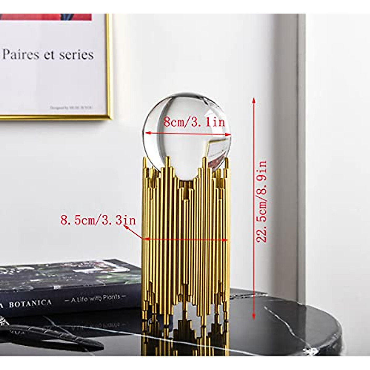 E-isata Modern Abstract Art Crystal Ball with Gold Iron Stand Decorative Ornaments for Living Room Bedroom TV Cabinet Crafts Gifts Office Home Decor (Pipe)