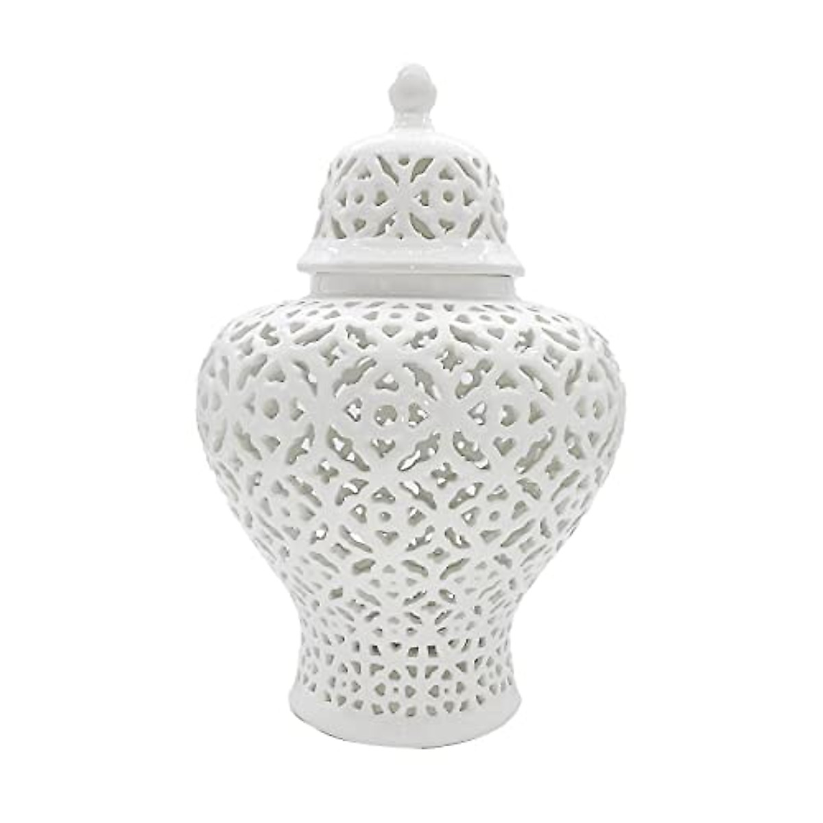 Galt International 19.5” Lattice Ginger Jar with Lid - Home Decor with Intricate Mediterranean Inspired Lattice Work - Living Room and Kitchen Decoration - 19.5” (White)