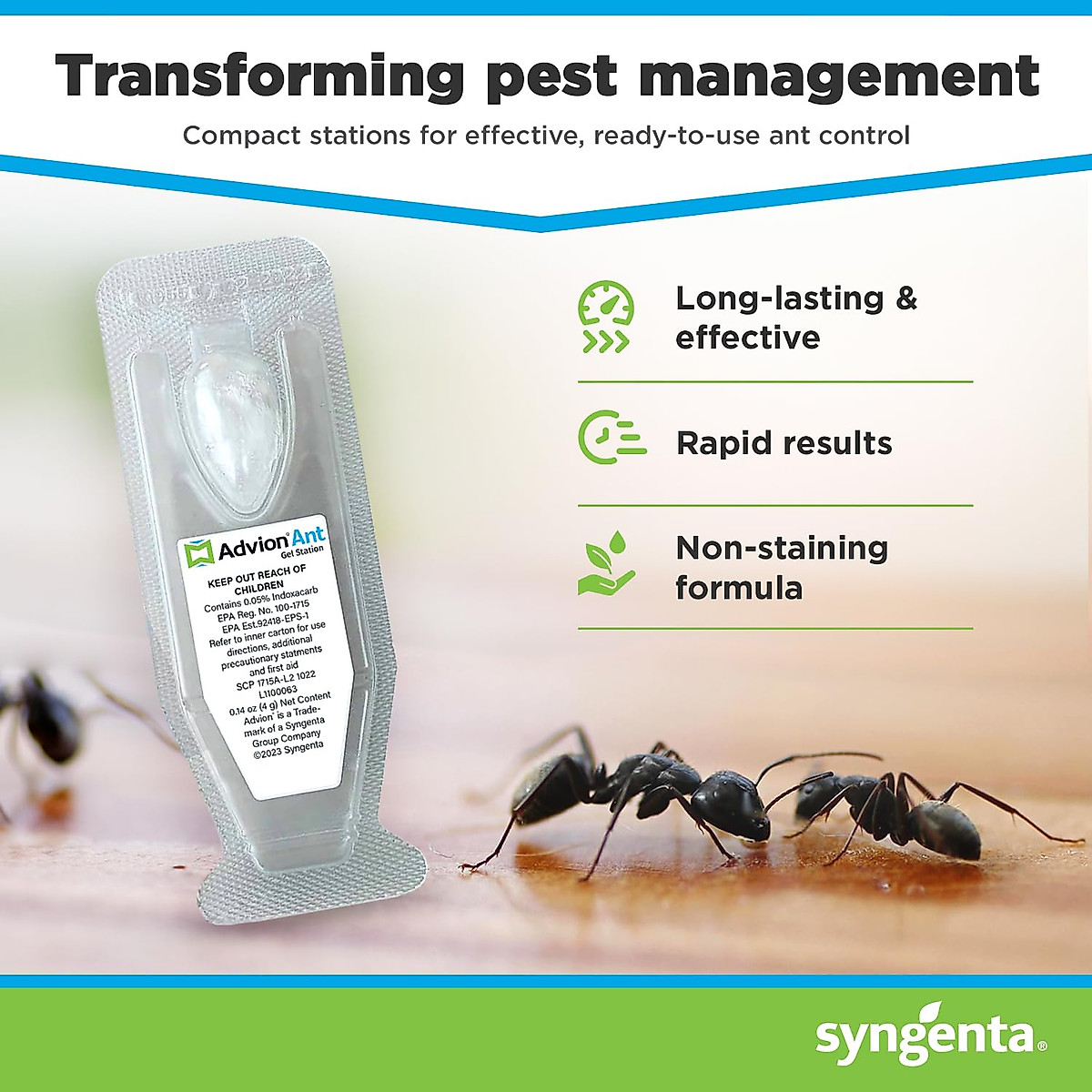 Syngenta Advion Ant Gel Station Insecticide, 3 Stations x 4-Grams, Ready-to-Use Ant Gel Bait with The Active Ingredient Indoxacarb, Ant Bait for Use Indoor and Outdoor, Long-Lasting Ant Killer