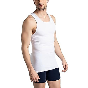 Fruit of the Loom Men's Sleeveless Tank A-Shirt, Tag Free & Moisture Wicking, Ribbed Stretch Fabric, 6 Pack-White, Large