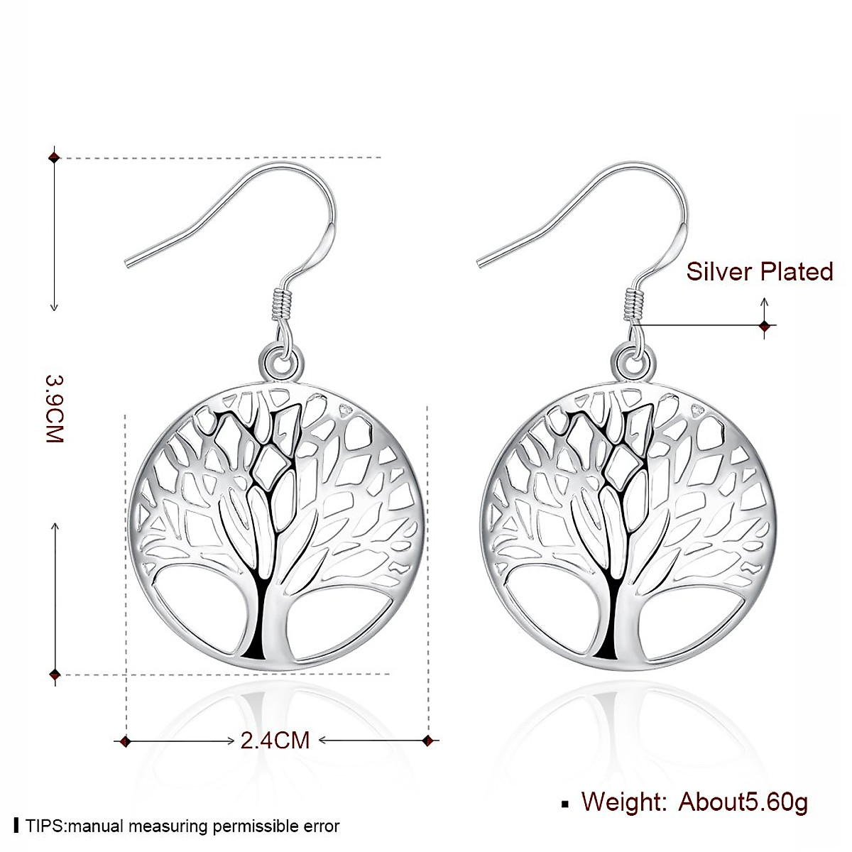 Tree of Life Earrings,Fashion Jewelry Sterling Silver Plated Tree Pendants Drop Dangle Earrings Dangles