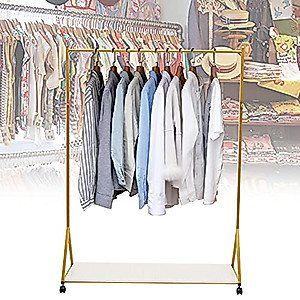 Metal Gold Clothing Rack with Shelves and Universal Wheel,Freestanding Clothing Rack for Hanging Clothes Rack,Heavy Duty Rolling Garment Rack Retail Display for Wedding Dress Bridal Garment Rack Stand