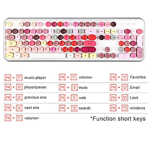 SADES V2020 White Colorful Wireless Keyboard with Round Keycaps,2.4GHz Dropout-Free Connection,Long Battery Life,Cute Wireless Moues for PC/Laptop/Mac