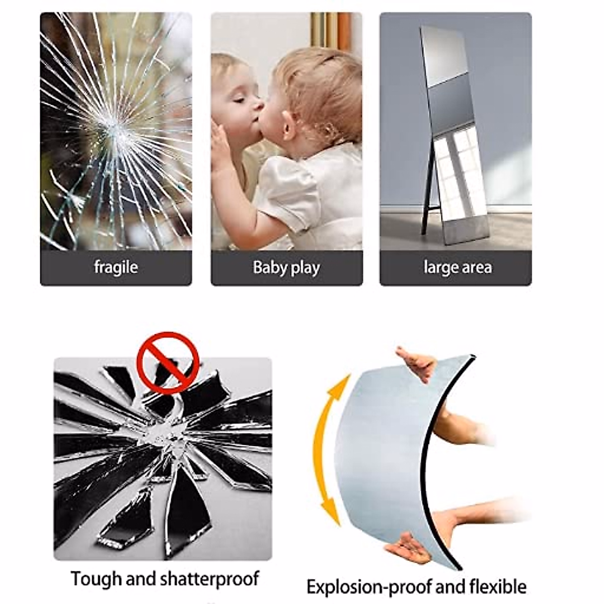 Plexiglass Acrylic Soft Mirror Non-Glass shatterproof Mirror Full Length Mirror Wall Mirror Frameless Home Fitness Mirror (4PCS) 12inch12inch(16)