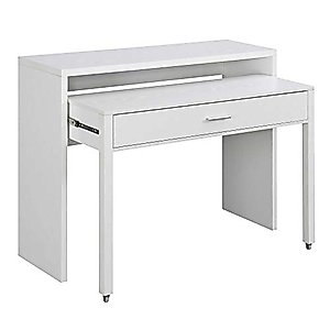 Convenience Concepts Newport JB Console/Sliding Desk with Drawer and Riser, White