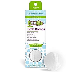 Kids Bath Bombs by The Makers of Boogie Wipes, Boogie Fizzies, Calming, Naturally Derived, Made with Aloe and Calming Vapors, Eucalyptus, 2.8 oz, 3 Bath Bombs, Pack of 1
