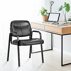 Sweetcrispy Waiting Room Chairs No Wheels Set of 2, Leather Stationary Office Reception Guest Chair with Padded Arms for Elderly Desk Conference Room Lobby Table Side Salon