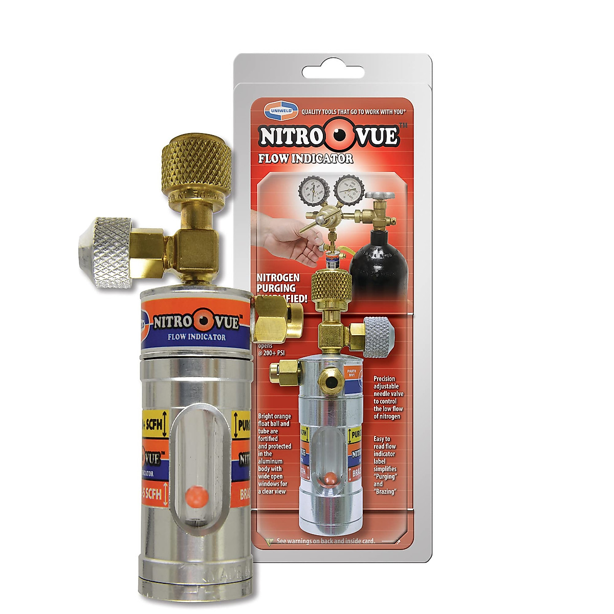 Uniweld NV1 Nitro Vue Flow Indicator with 1/4" Flare Fittings Single-Gas Flowmeter, Regular, Silver