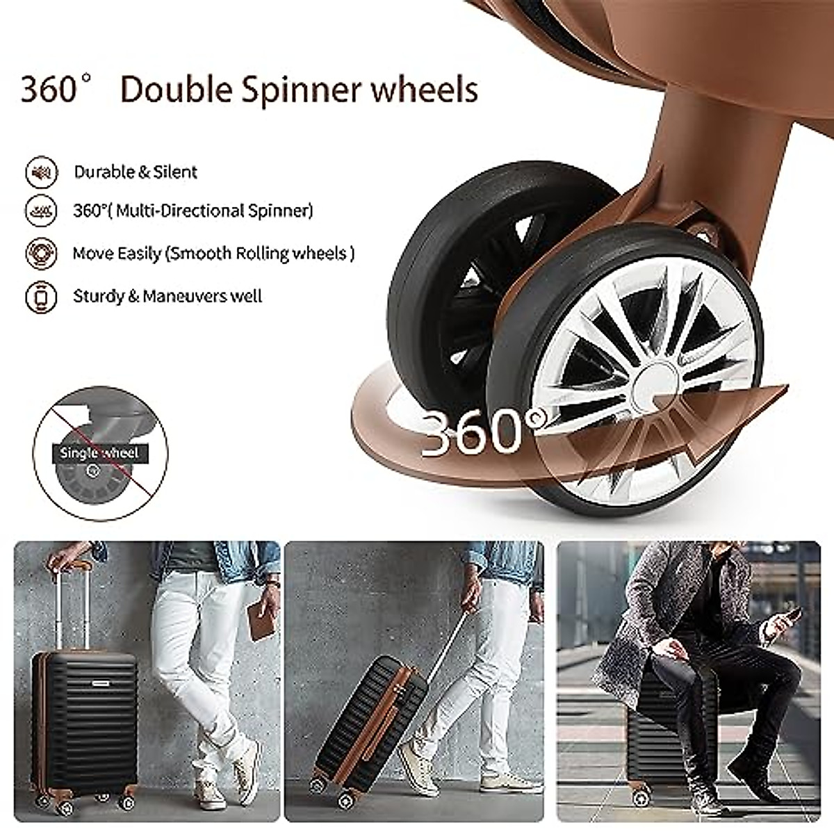 LARVENDER Luggage Sets 4 Piece, Expandable(Only 24"&28") ABS Suitcase with 360° Spinner Wheels, Durable Luggage Sets Clearance Carry On Luggage Suitcase Set For Women Men, Black