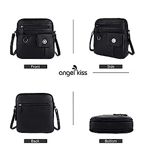 Angel Kiss Vegan Leather Crossbody Bag Women Shoulder Purse Female Multiple Zipper Pockets