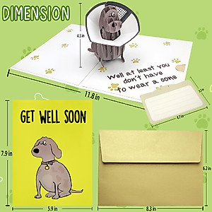 mmuue Funny Pop Up Get Well Soon Card, Humorous 3D Speedy Surgery Recovery Card for Friends Patient, Lovely Sympathy Cards for Men Women, At Least You Don't Have to Wear A Cone, Pug Cone Card