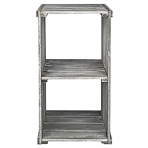 MyGift 2 Tier Rustic Dark Gray Wood Crate Design Storage Shelf Organizer Cubby, Small Bookcase Shelving Unit, Side Accent Table Nightstand with Shelves
