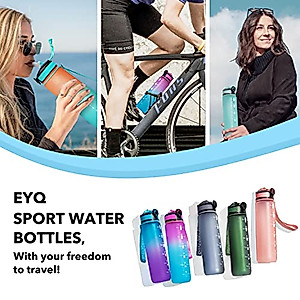 EYQ 32 oz Water Bottle with Time Marker, Carry Strap, Leak-Proof Tritan BPA-Free, Ensure You Drink Enough Water for Fitness, Gym, Camping, Outdoor Sports (Mint Green)