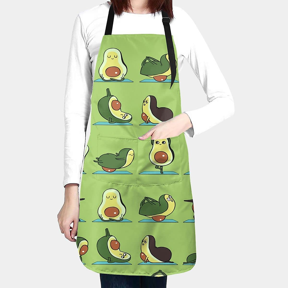 Wisedeal Yoga Avocado Adjustable Bib Neck Apron Polyester with 2 Pockets Cooking Kitchen Aprons for Men and Women Chef, Mom Aunt apron for Christmas Birthday Gifts for Grilling BBQ Chef Apron