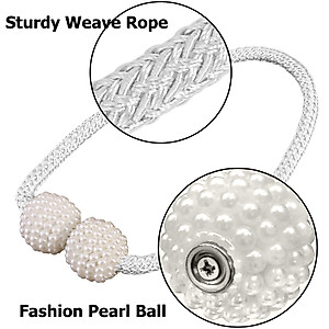 8 Pack Magnetic Curtain Tiebacks,Convenient Drape Tie Backs Decorative Curtain Holdbacks Holder Curtain Tiebacks for Window Draperies, No Tools Required-Pearl Shape (White)