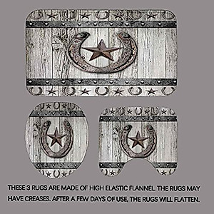 Dia Magico 4PCS Western Shower Curtain Set, Brown Texas Star Horseshoe White Barn Door Barn Star Country Rustic Farmhouse Bathroom Decor, Waterproof Fabric Shower Curtain, Non-slip Bath Mat Toilet Rug