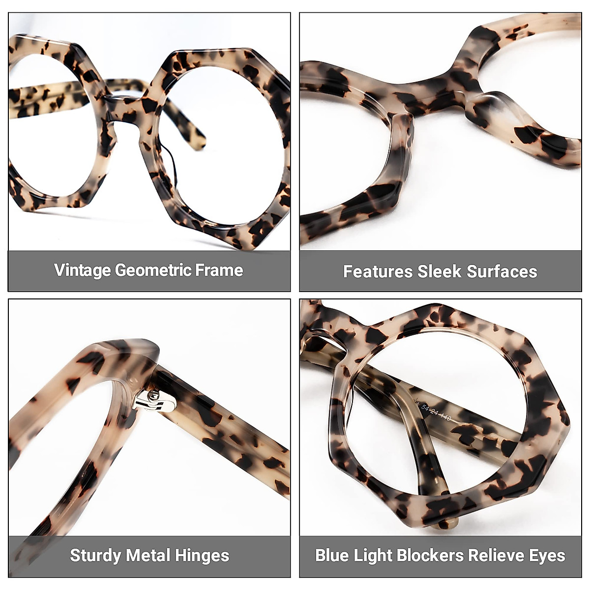 Zeelool Stylish Oversized Acetate Geometric Blue Light Blocking Glasses Eyewear for Women Hugh ZOP01887-04B Light-Tortoise