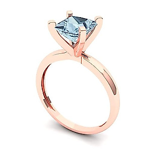Clara Pucci 1.50 ct Princess Cut Solitaire Natural Aquamarine Engagement Wedding Bridal Promise Anniversary Ring 18K Rose Gold Size 3.5
