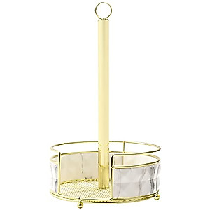 Koluti Paper Towel Holder Countertop, Farmhouse Kitchen Paper Roll Stand, Rustic Gold Metal Paper Towel Rack Organizer Storage for Dining Table, with Courtyard Fence, Marble Print Silicone Finish