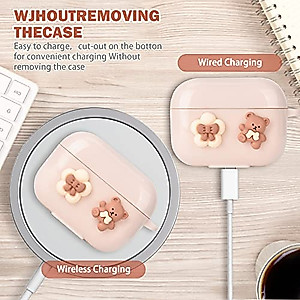 Cute Kawaii Airpod Pro 2nd Generation Case Cover 2022 Compatible with Aesthetic Airpods Pro 2 Case Bear for Girl and Women (Brown)