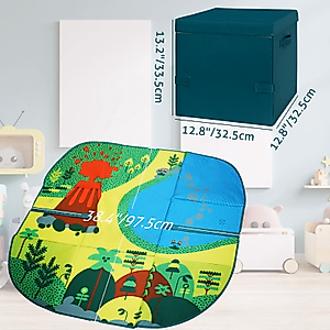 homyfort Kids Play Mat and Toy Chest Box Storage,Collapsible Storage Bin Holders with Lid for Playroom, Closet, Bedroom, Outdoor,Home Organization and Classroom12.8 12.8" 13.2"/38.4" 38.4"(Green)