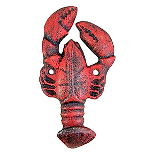 Primitive Cast Red Lobster Wall Hooks, 5 1/2 Inches, Set of 2