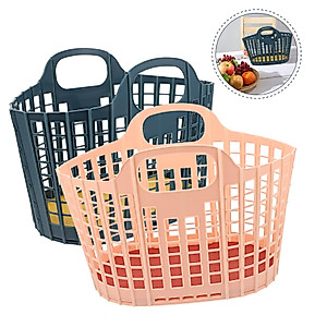Angoily 2pcs Plastic Toiletries Basket Portable Shower Basket Shopping Tote Bags Outdoor Picnic Storage Basket with Handles for Home Kitchen Bathroom Pink Blue