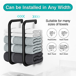 Josmimic Towel Rack for Rolled Towels: Towel Holder Wall Mounted - Matted Stainless Steel Design for Bathroom - Black 13.2 Inch