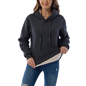 Haellun Womens Casual Winter Warm Fleece Sherpa Lined Pullover Hooded Sweatshirt (Dark grey, Large)