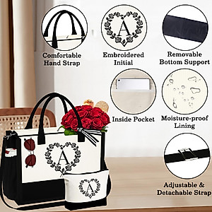 YOOLIFE Birthday Gifts for Wife Women, Monogram Initial Canvas Tote Bag Makeup Bag Mothers Day Gifts for Women Her Best Friend Sister Mom Wife Birthday Gifts Ideas Personalized Women Gifts S