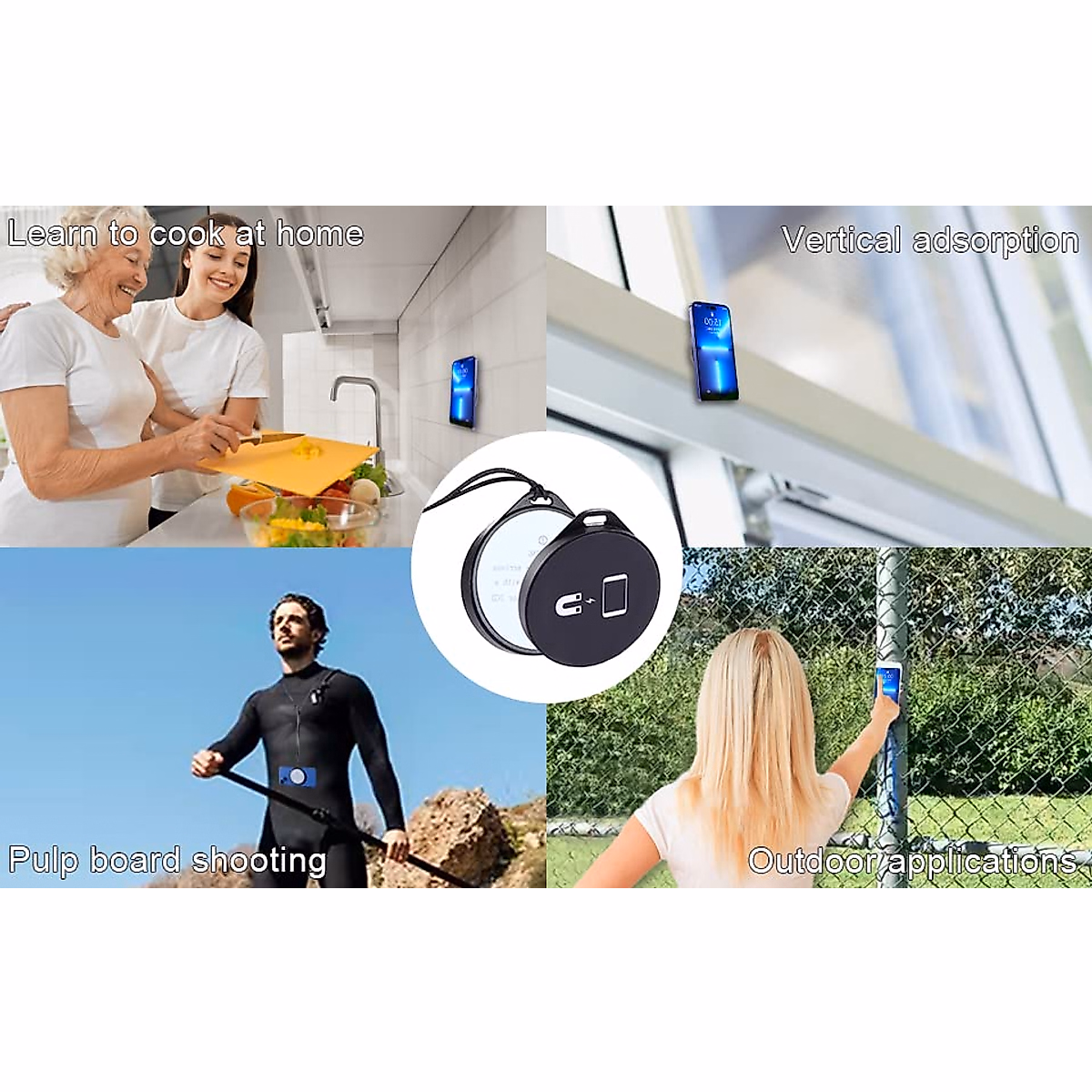 QKOO Dual Magnetic Movable Phone Holder Compatible with MagSafe for iPhone 12/13/14 Series, MagSafe Case, MagSafe Ring for More Phone