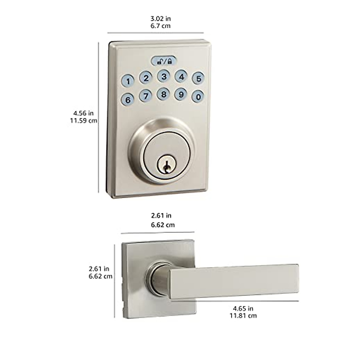 Amazon Basics Contemporary Electronic Keypad Deadbolt Door Lock With Passage Lever, Satin Nickel, 6.62 cm x 11.81 cm