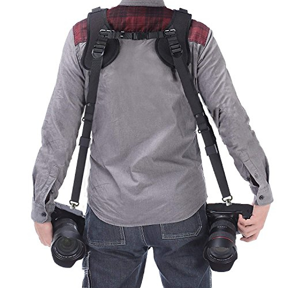 ztowoto Camera Shoulder Double Strap Harness Quick Release Adjustable Dual Camera Tether Strap with Safety Tether and Lens Cleaning Cloth for DSLR SLR Camera