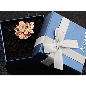 Alilang Golden Tone Shine Pink Crystal Rhinestones Enamel Butterfly Insect Flower Fashion Ring