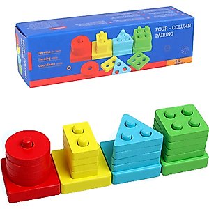 Artist Unknown Wooden Educational Toddler Toys Geometric Shapes Block Board Stack Sort Chunky Puzzle Preschool Learning Sensory Montessori Toy for 3 4 5 Years Old Boy Girl Babies Kids