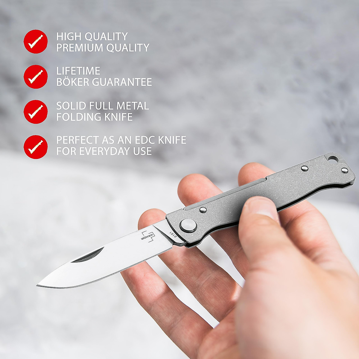 Boker Plus® Atlas SW - Slipjoint pocket knife with stainless steel handle scales - classic Folding knife with 12C27 blade - Slipjoint knife with knife case