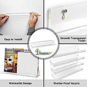 12'' Clear Vinyl Record Shelf - Wall Mount Vinyl Storage - Transparent Vinyl Record Holder - Easy Install Acrylic Album Storage for Home or Studio – Office Home Display Shelves (Pack of 4)